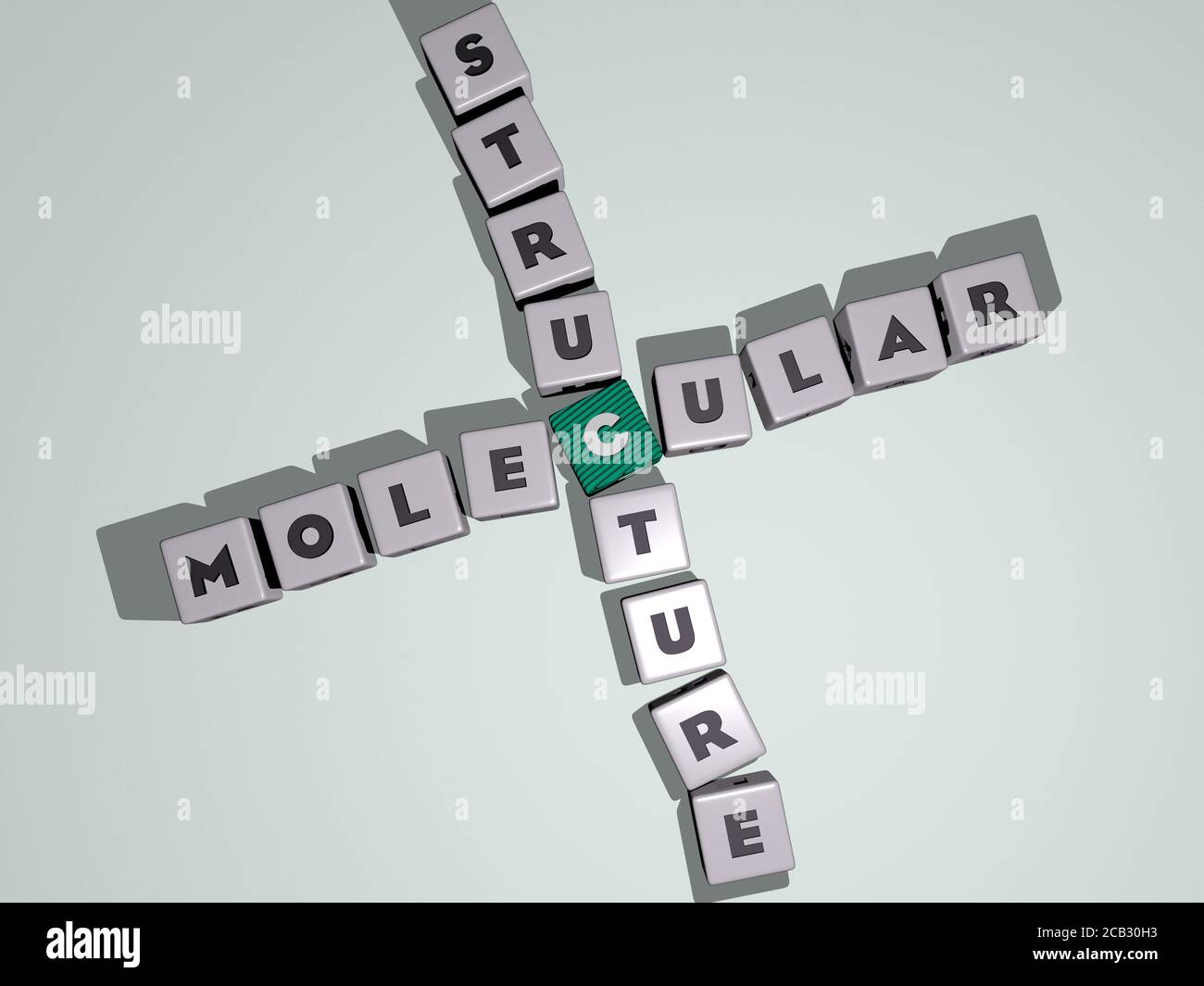 MOLECULAR STRUCTURE crossword by cubic dice letters. 3D illustration ...