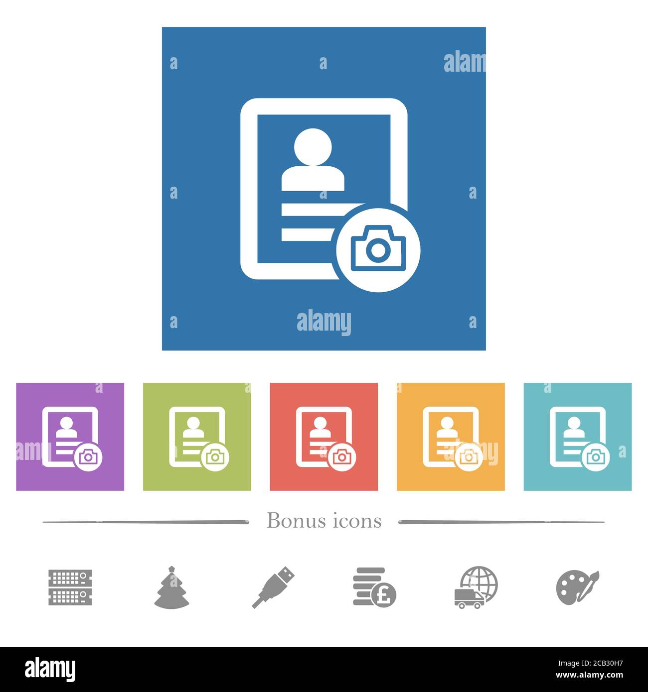 Contact profile picture flat white icons in square backgrounds. 6 bonus ...