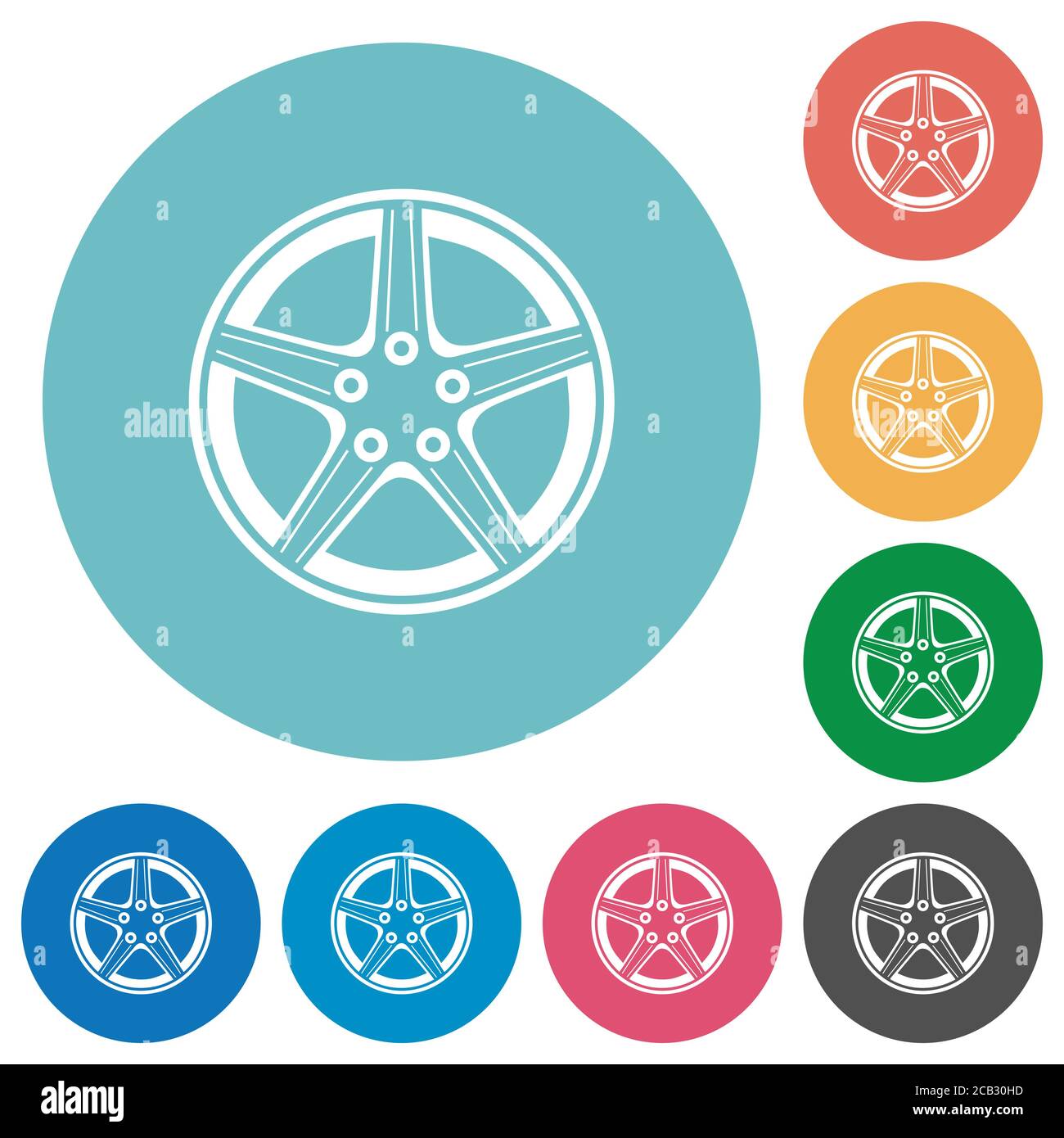 Alloy wheel flat white icons on round color backgrounds Stock Vector ...