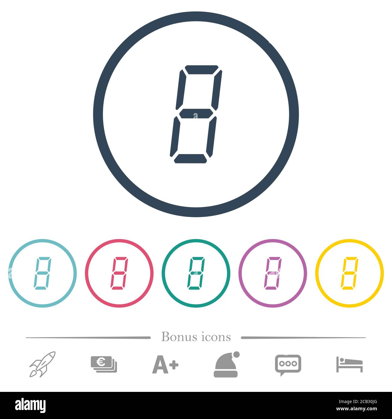 digital number eight of seven segment type flat color icons in round ...