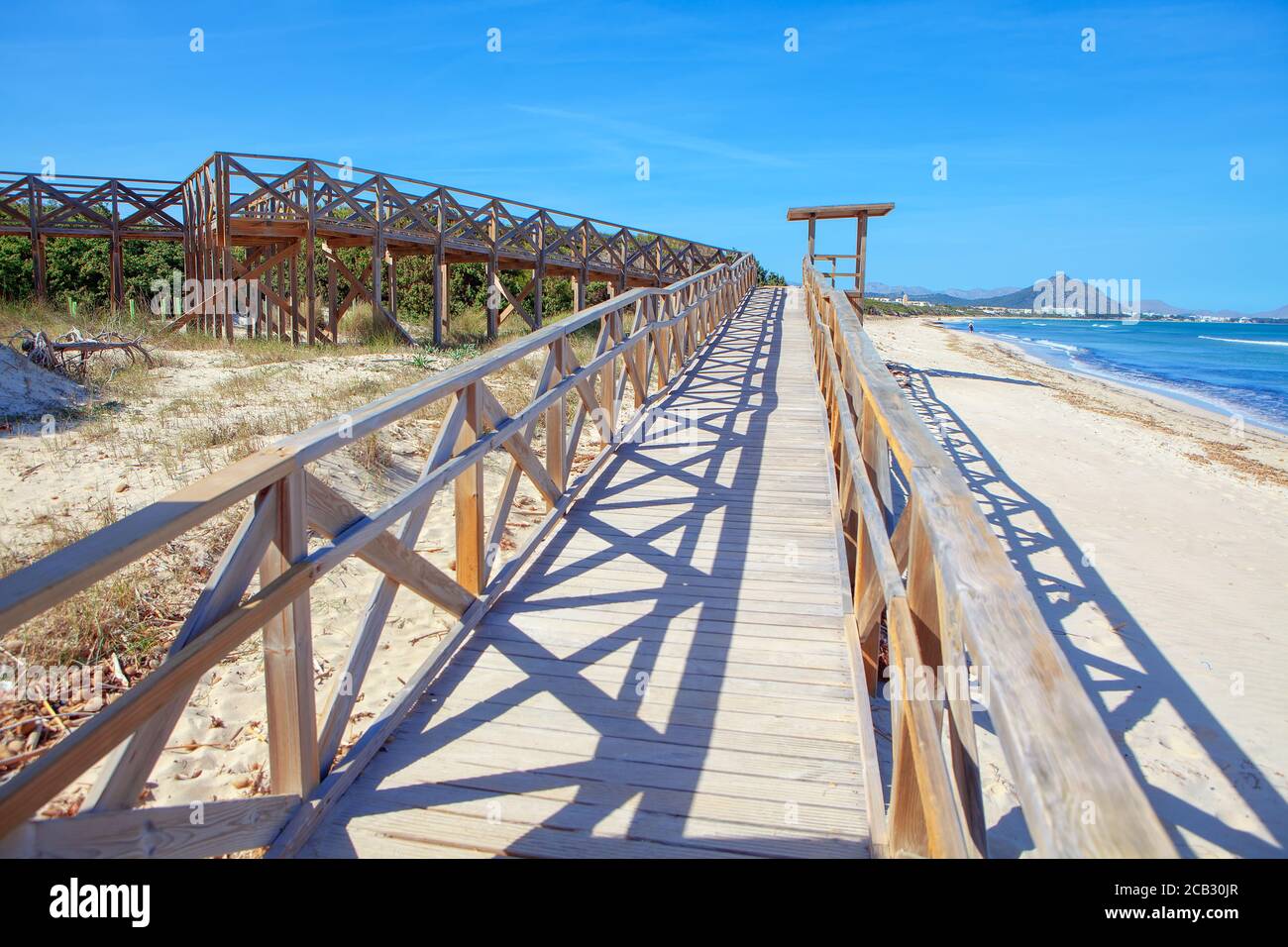 Pedestrian Bridge to Playa de Muro Beach in Mallorca Stock Photo - Alamy