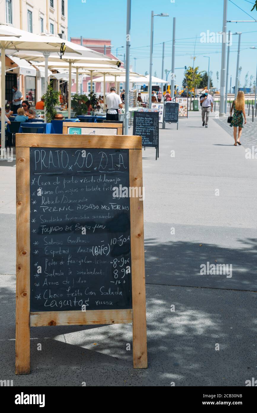 Traditional Portuguese Menu on Chalkboard outside Lisbon Restaurant ...