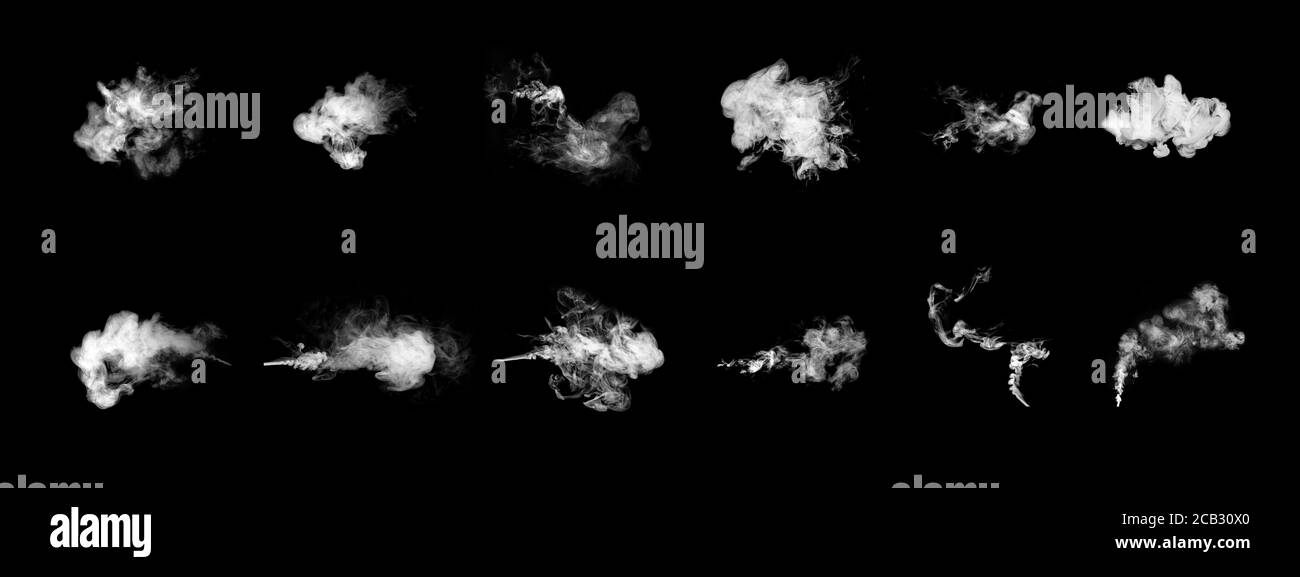 Smoke clouds, steam mist fog and white foggy vapor, vape smoke set ...