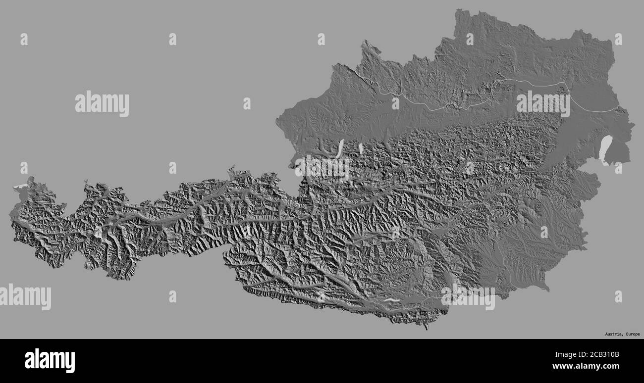 Shape of Austria with its capital isolated on a solid color background ...