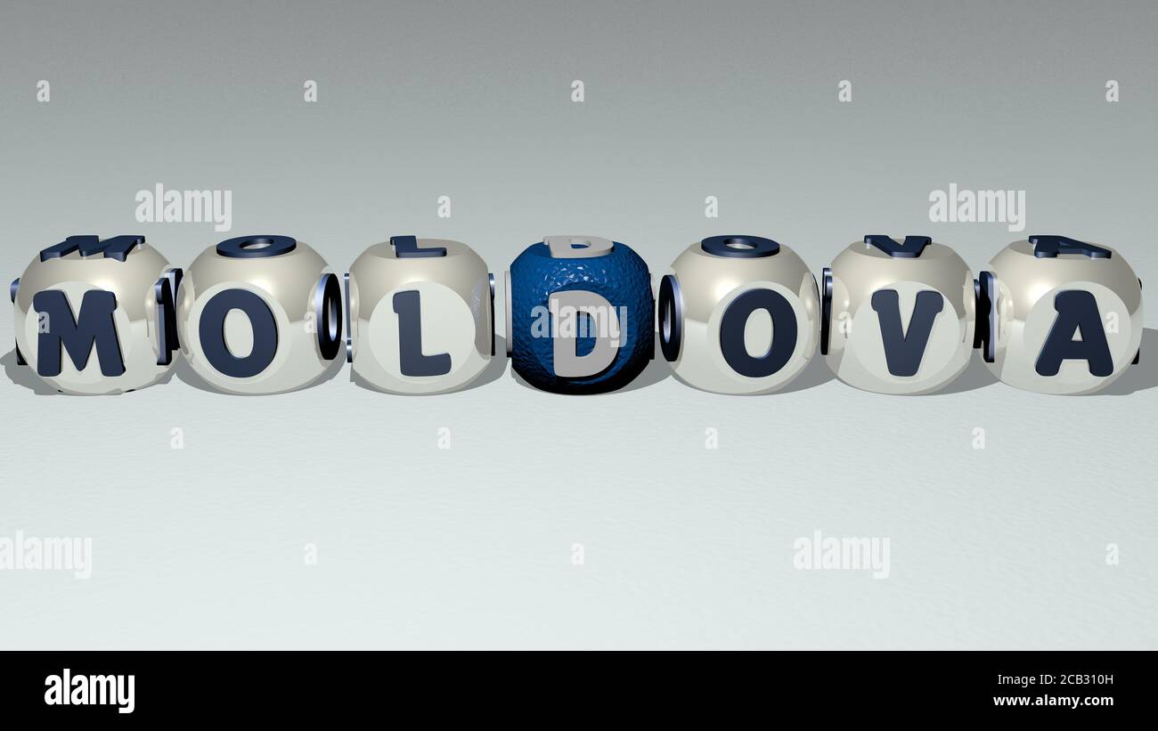 MOLDOVA text by cubic dice letters. 3D illustration. chisinau and ...