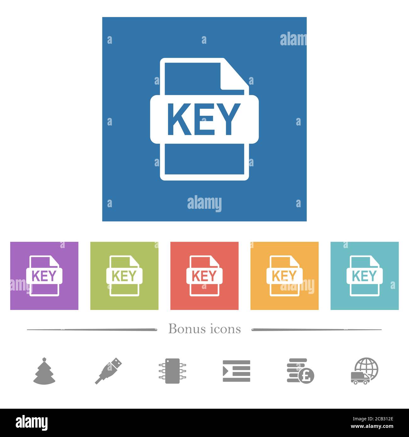 Private Key File Of Ssl Certification Flat White Icons In Square