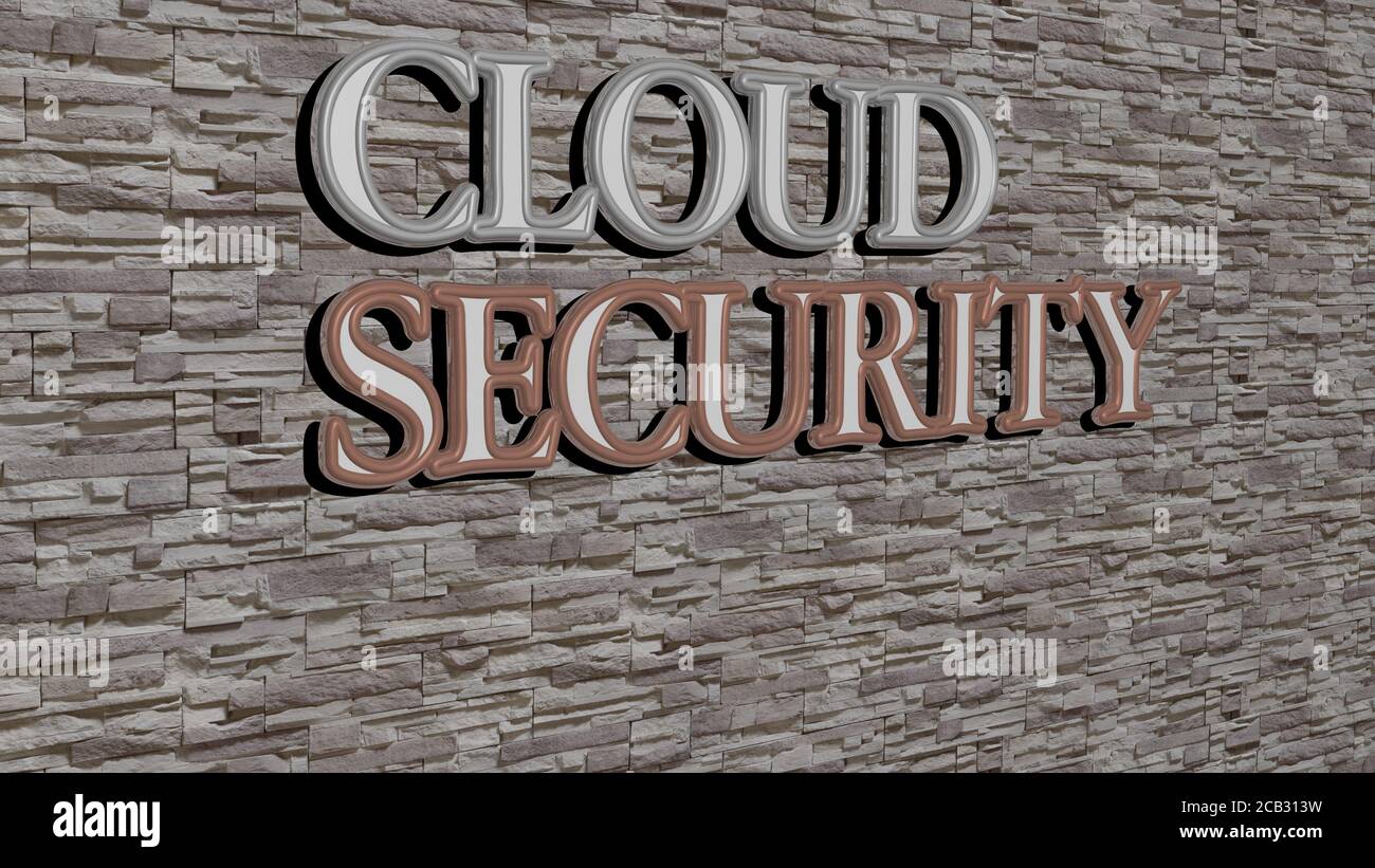 CLOUD SECURITY text on textured wall. 3D illustration. background and ...