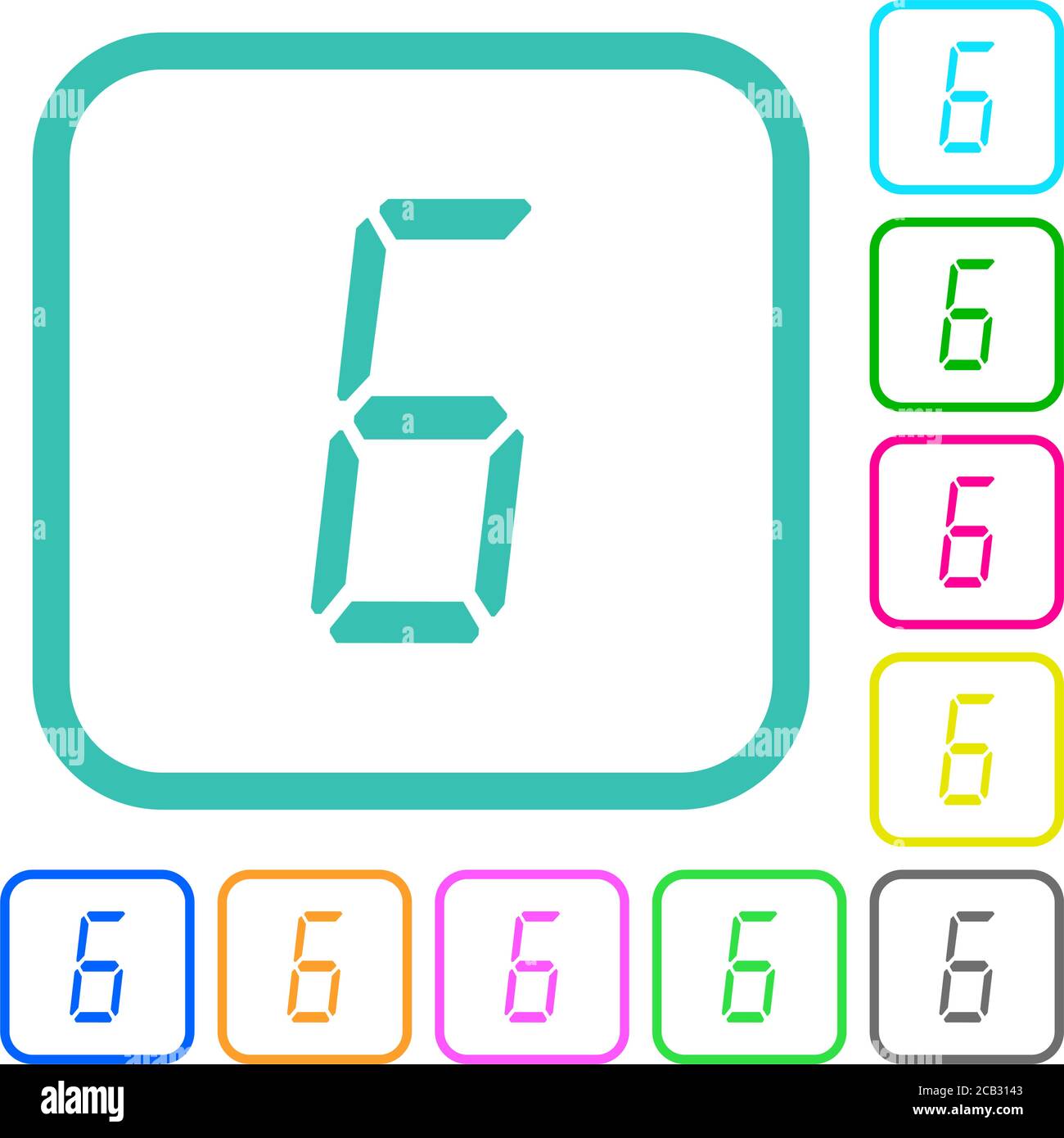 digital number six of seven segment type vivid colored flat icons in ...