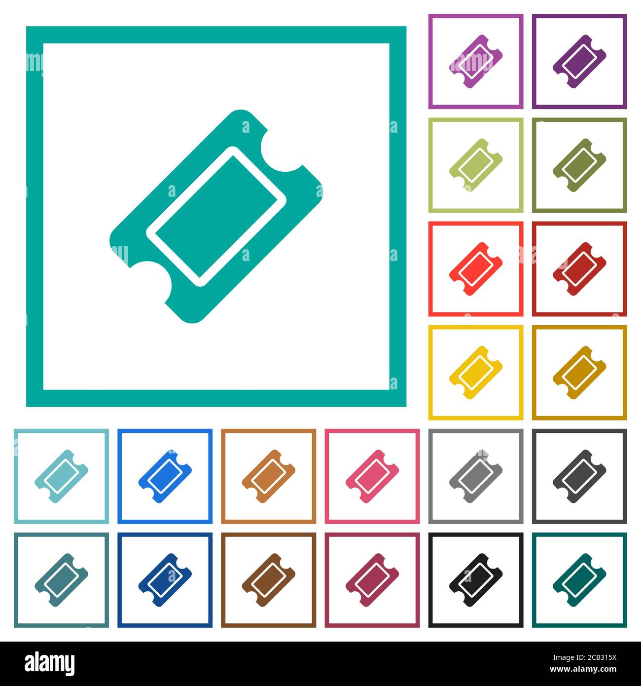 Single ticket flat color icons with quadrant frames on white background ...