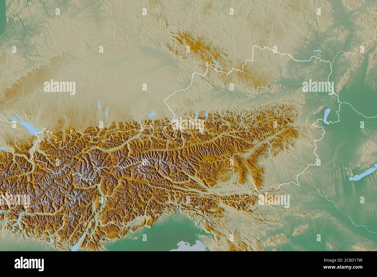 Extended area of Austria with country outline, international and ...