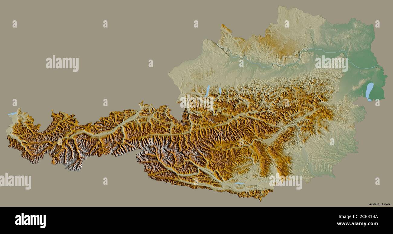 Shape of Austria with its capital isolated on a solid color background ...