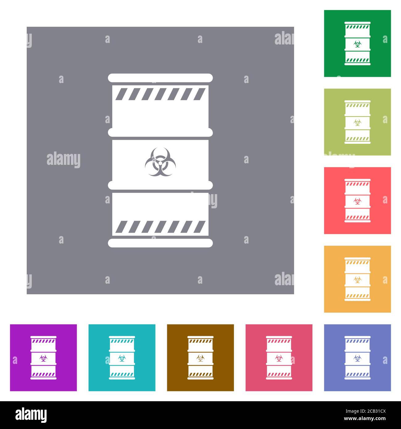 Biohazard waste flat icons on simple color square backgrounds Stock ...