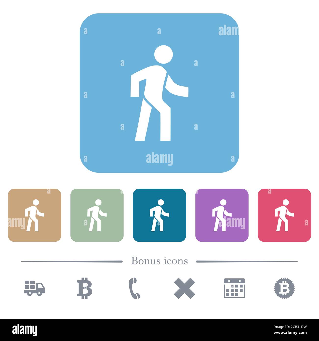 Man walking right white flat icons on color rounded square backgrounds ...