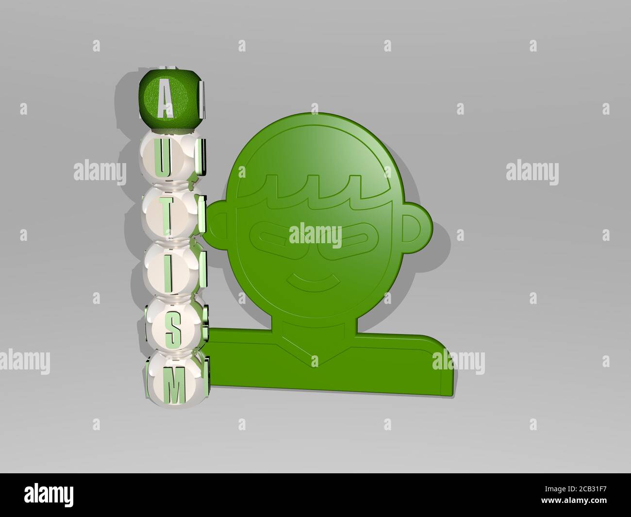 3D representation of autism with icon on the wall and text arranged by ...