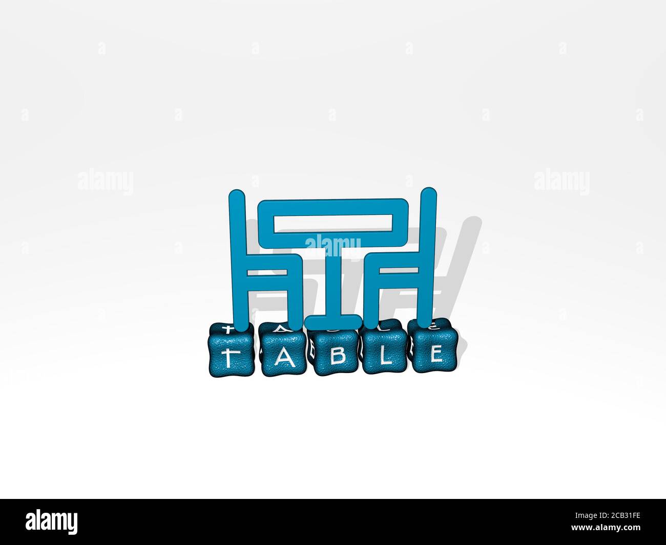 table 3D icon on cubic text. 3D illustration. background and wooden ...