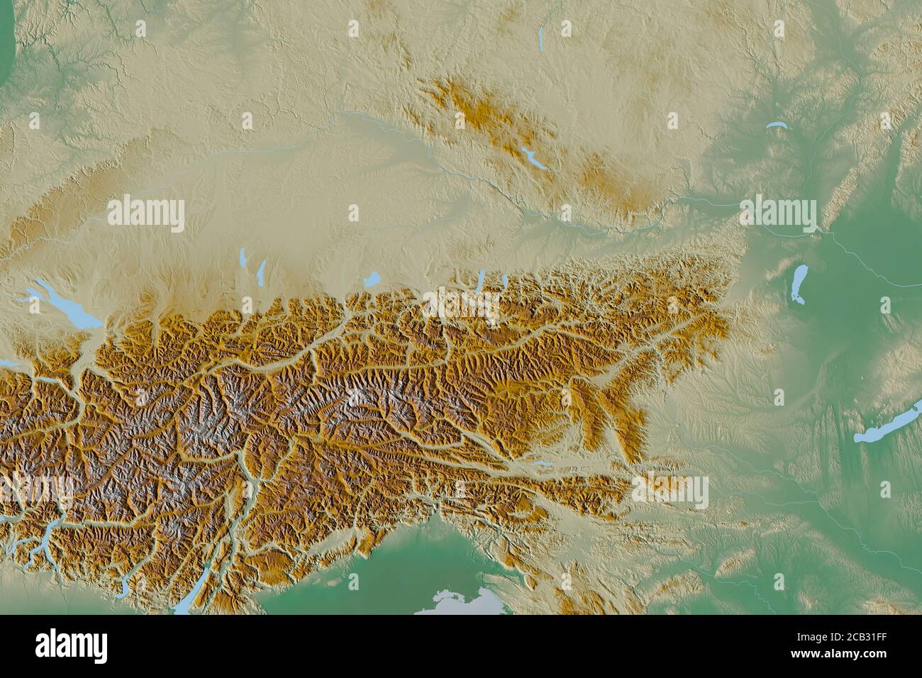 Extended area of Austria. Topographic relief map. 3D rendering Stock ...