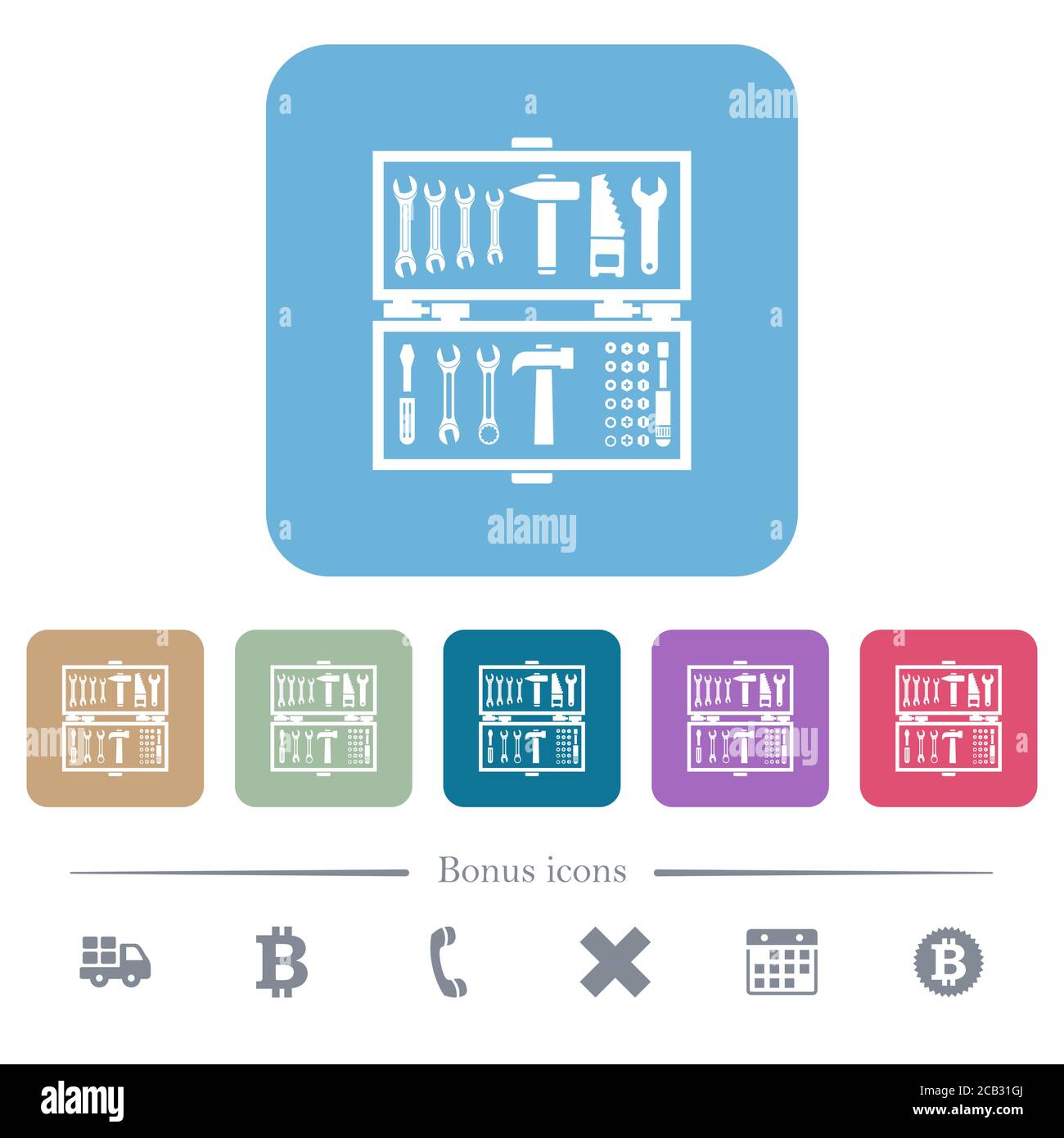 Open toolbox white flat icons on color rounded square backgrounds. 6 ...