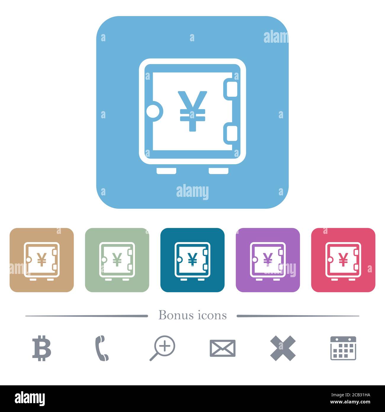 Yen strong box white flat icons on color rounded square backgrounds. 6 ...