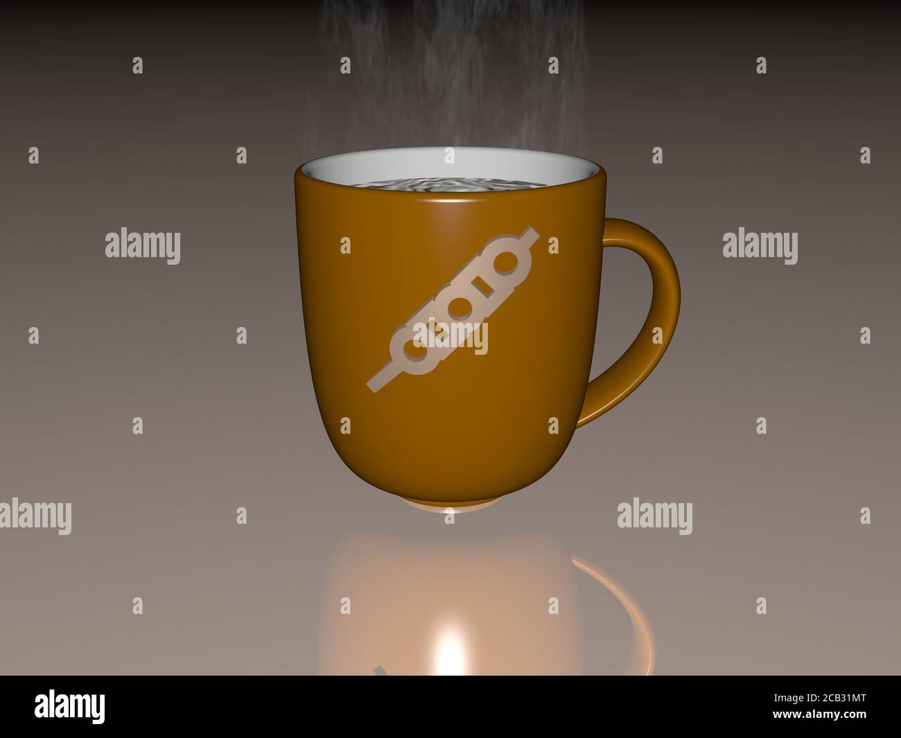 3D illustration of SKEWER icon embossed on a coffee cup over a white ...