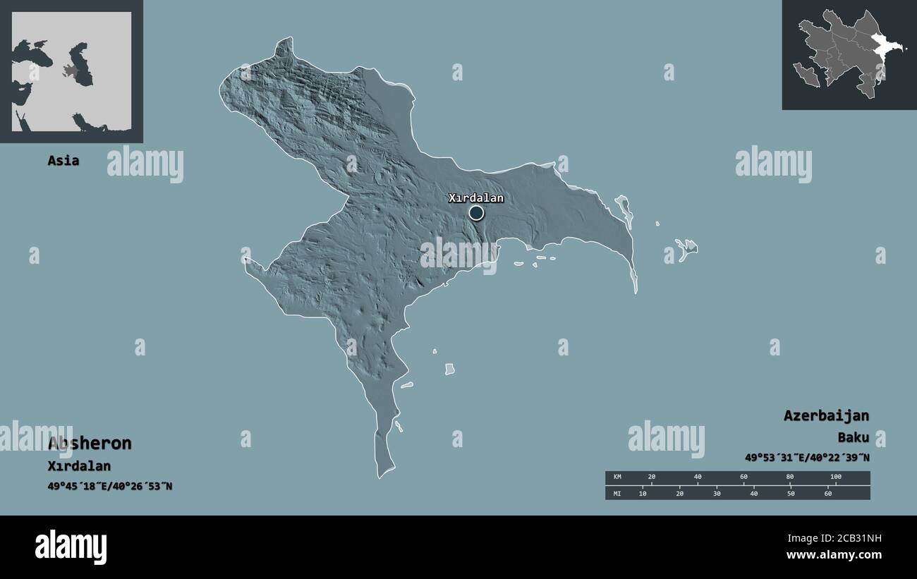 Shape of Absheron, region of Azerbaijan, and its capital. Distance ...