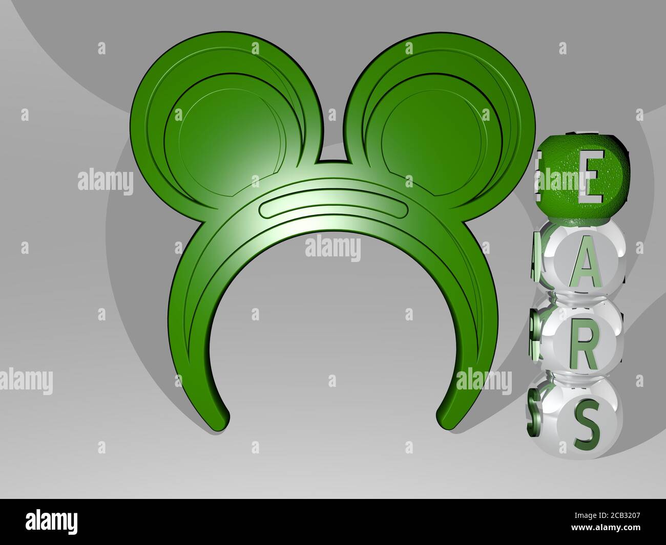 EARS 3D icon beside the vertical text of individual letters. 3D ...