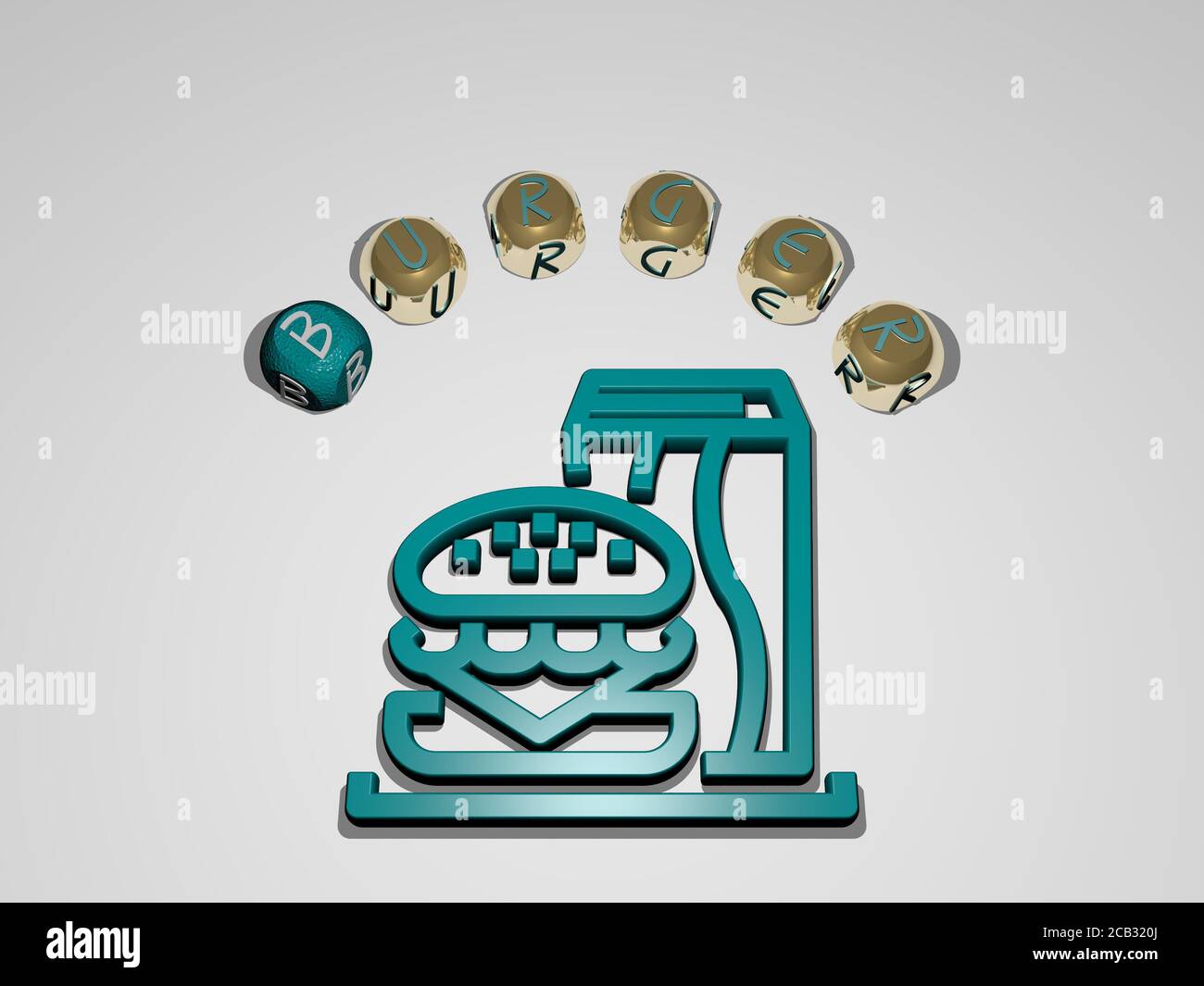 burger circular text of separate letters around the 3D icon. 3D ...