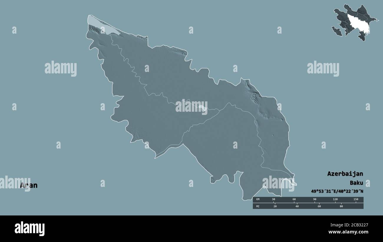 Shape of Aran, region of Azerbaijan, with its capital isolated on solid ...