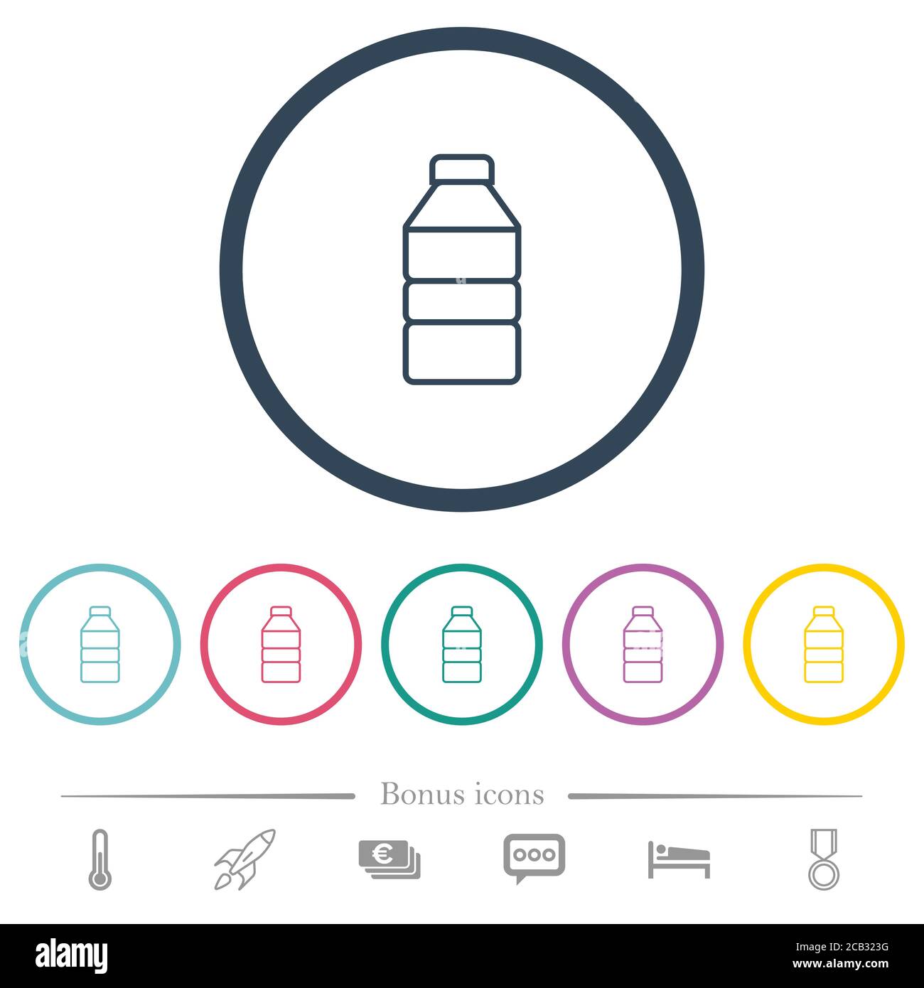 Water bottle flat color icons in round outlines. 6 bonus icons included ...