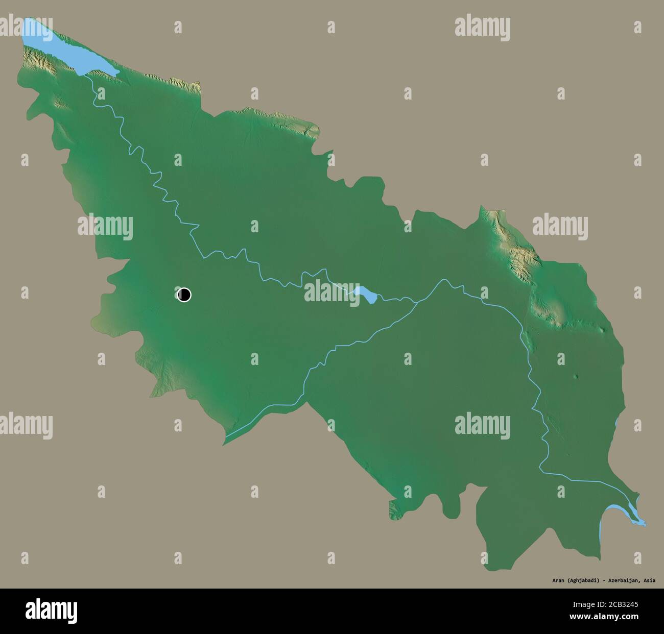 Shape of Aran, region of Azerbaijan, with its capital isolated on a ...