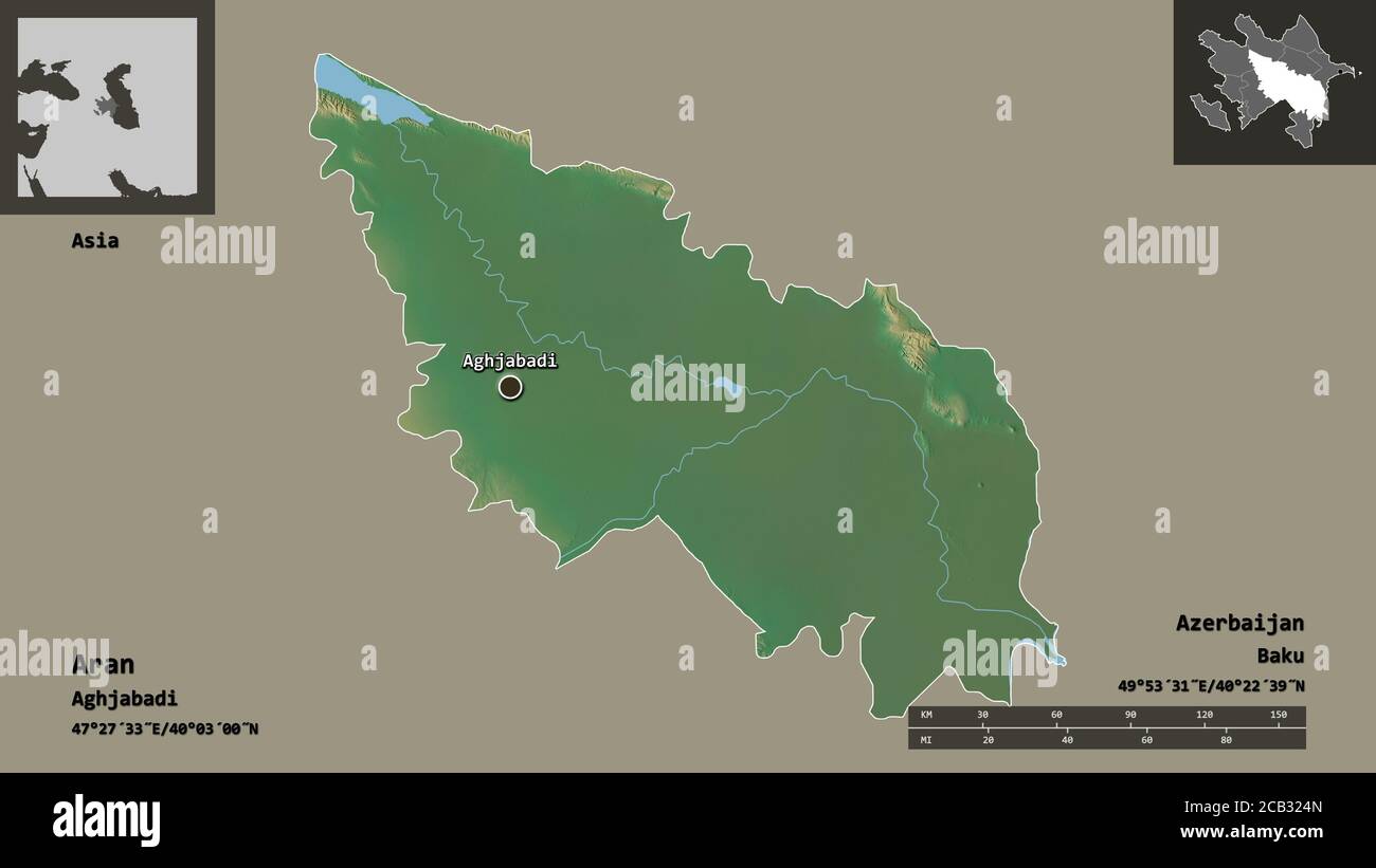 Shape of Aran, region of Azerbaijan, and its capital. Distance scale ...