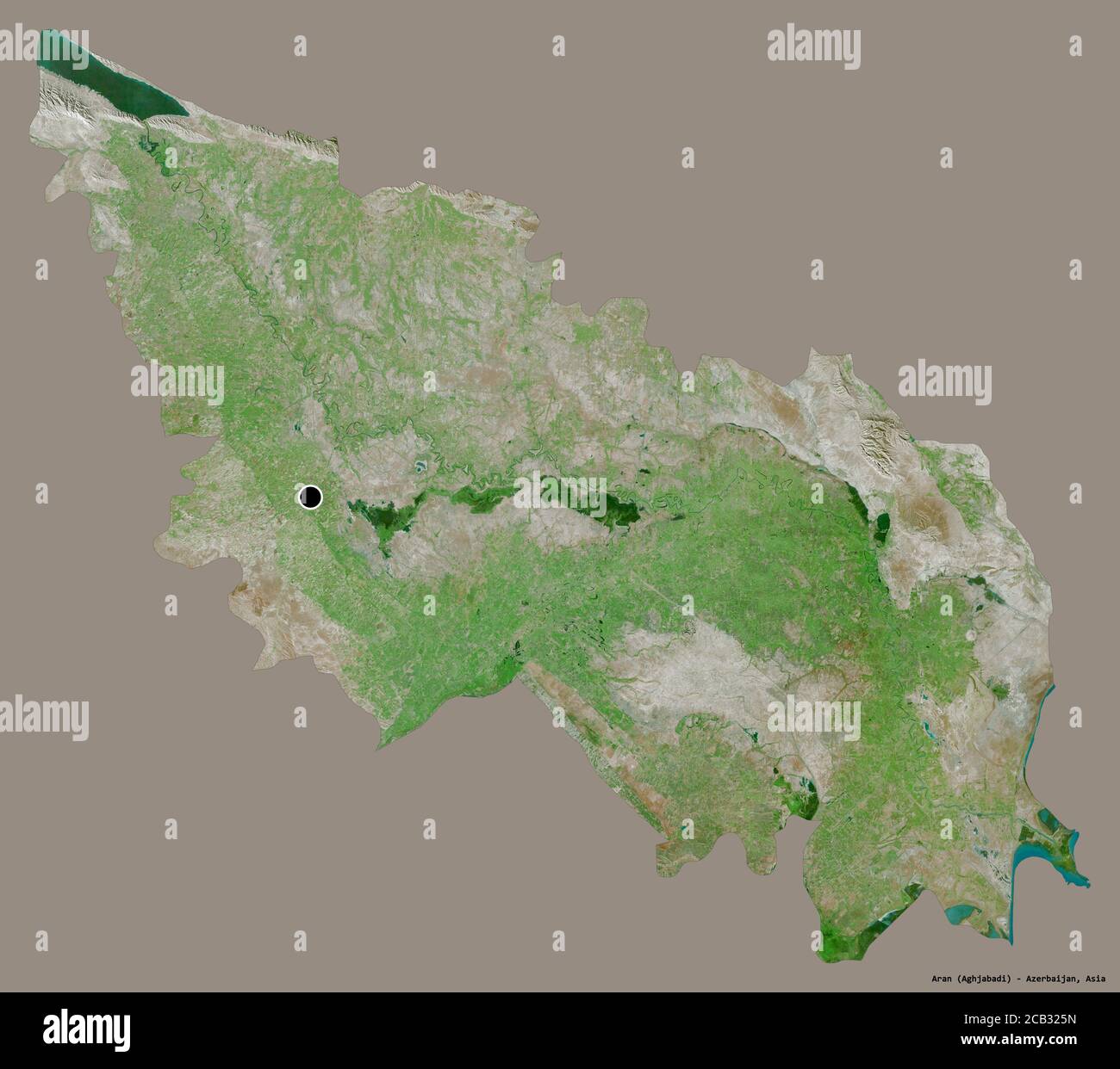 Shape of Aran, region of Azerbaijan, with its capital isolated on a ...