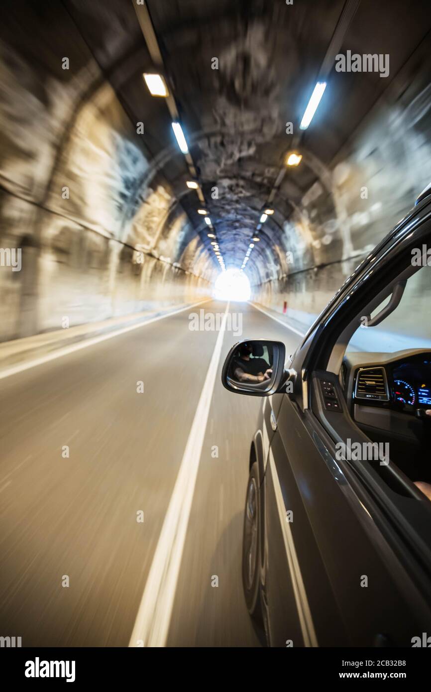 tunnel at lake garda, Italy, car driving trough the tunnel Stock Photo ...