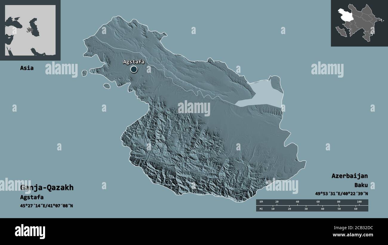Shape of Ganja-Qazakh, region of Azerbaijan, and its capital. Distance ...