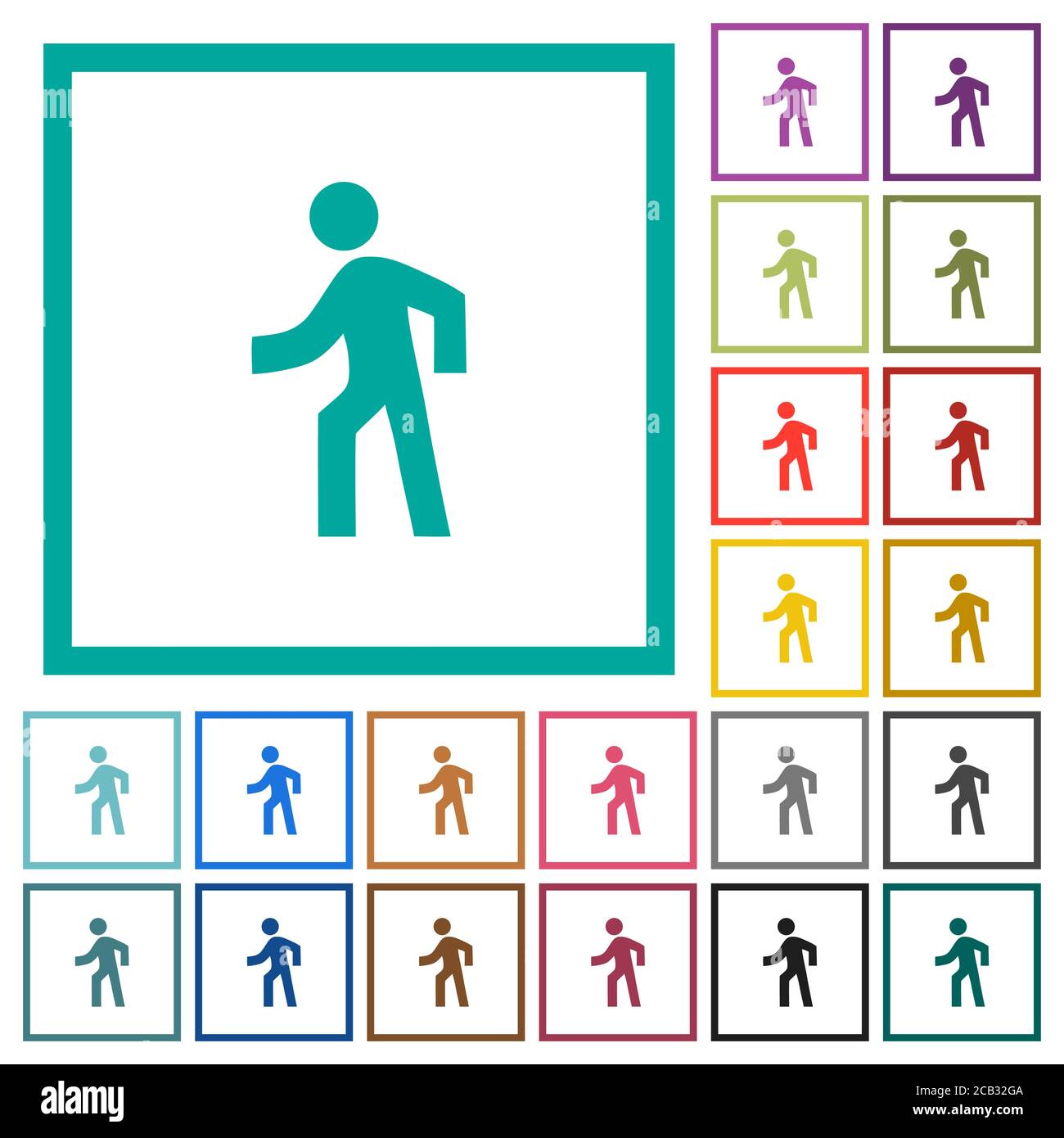 Man walking left flat color icons with quadrant frames on white background Stock Vector Image ...