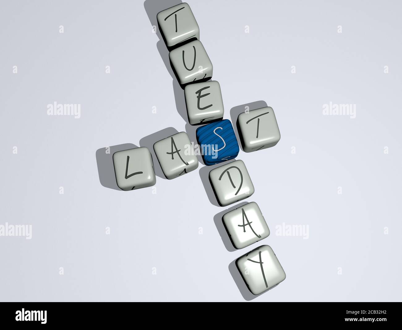 LAST TUESDAY crossword by cubic dice letters. 3D illustration ...