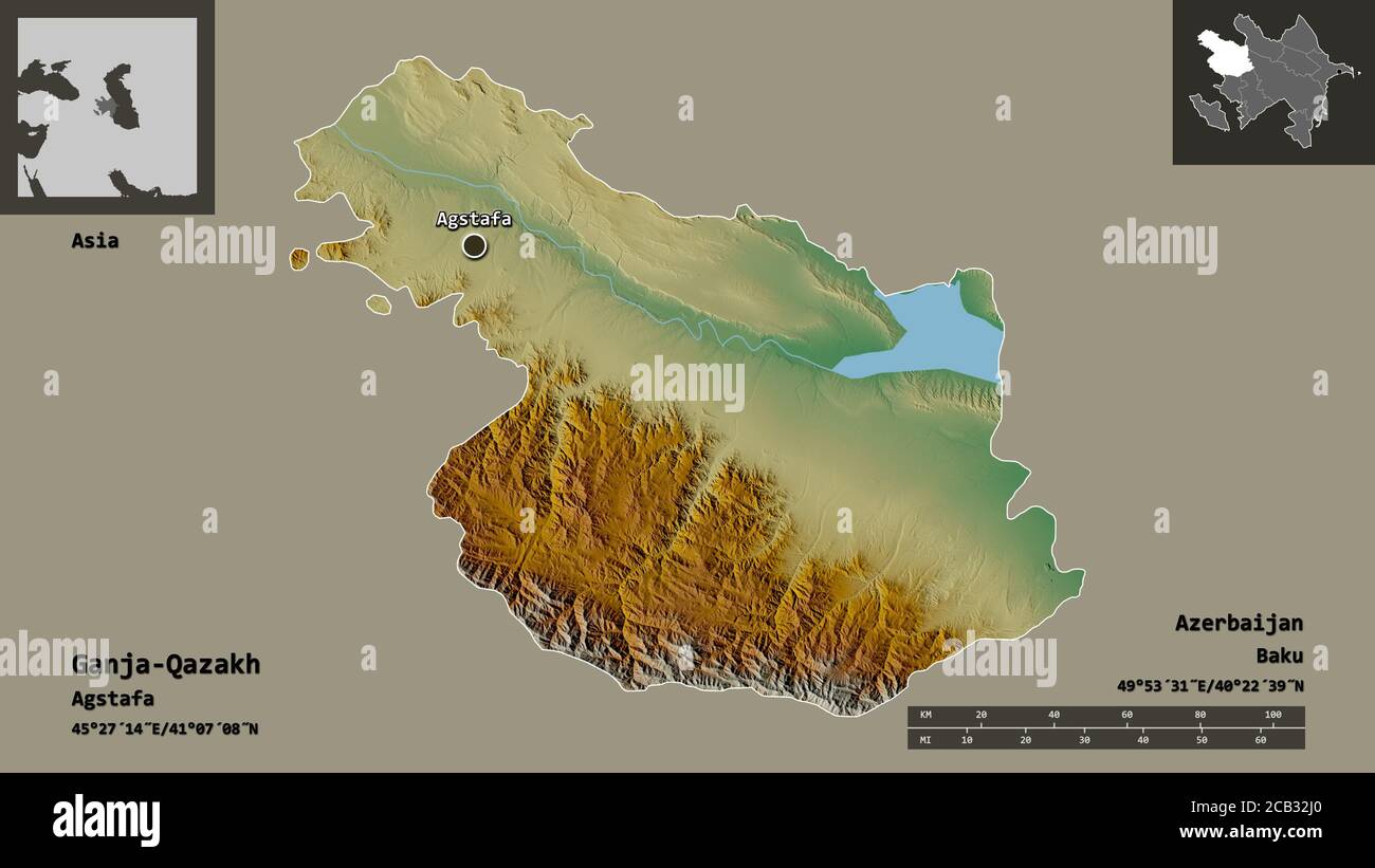 Shape of Ganja-Qazakh, region of Azerbaijan, and its capital. Distance ...