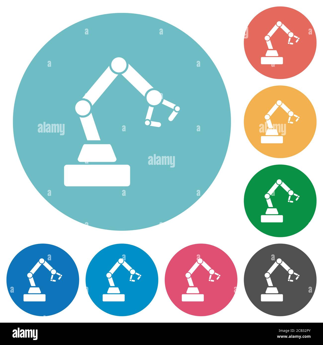 Robot arm flat white icons on round color backgrounds Stock Vector ...