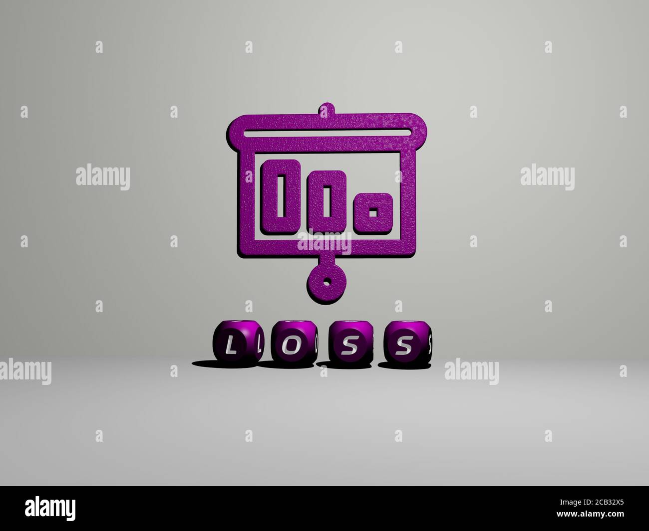 3D graphical image of loss vertically along with text built by metallic ...