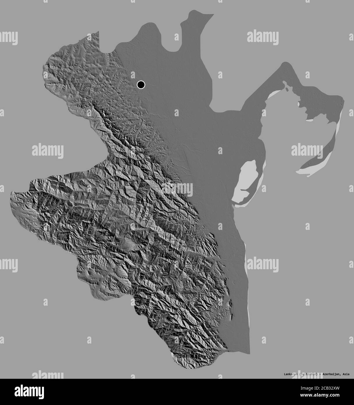 Shape of Lankaran, region of Azerbaijan, with its capital isolated on a ...