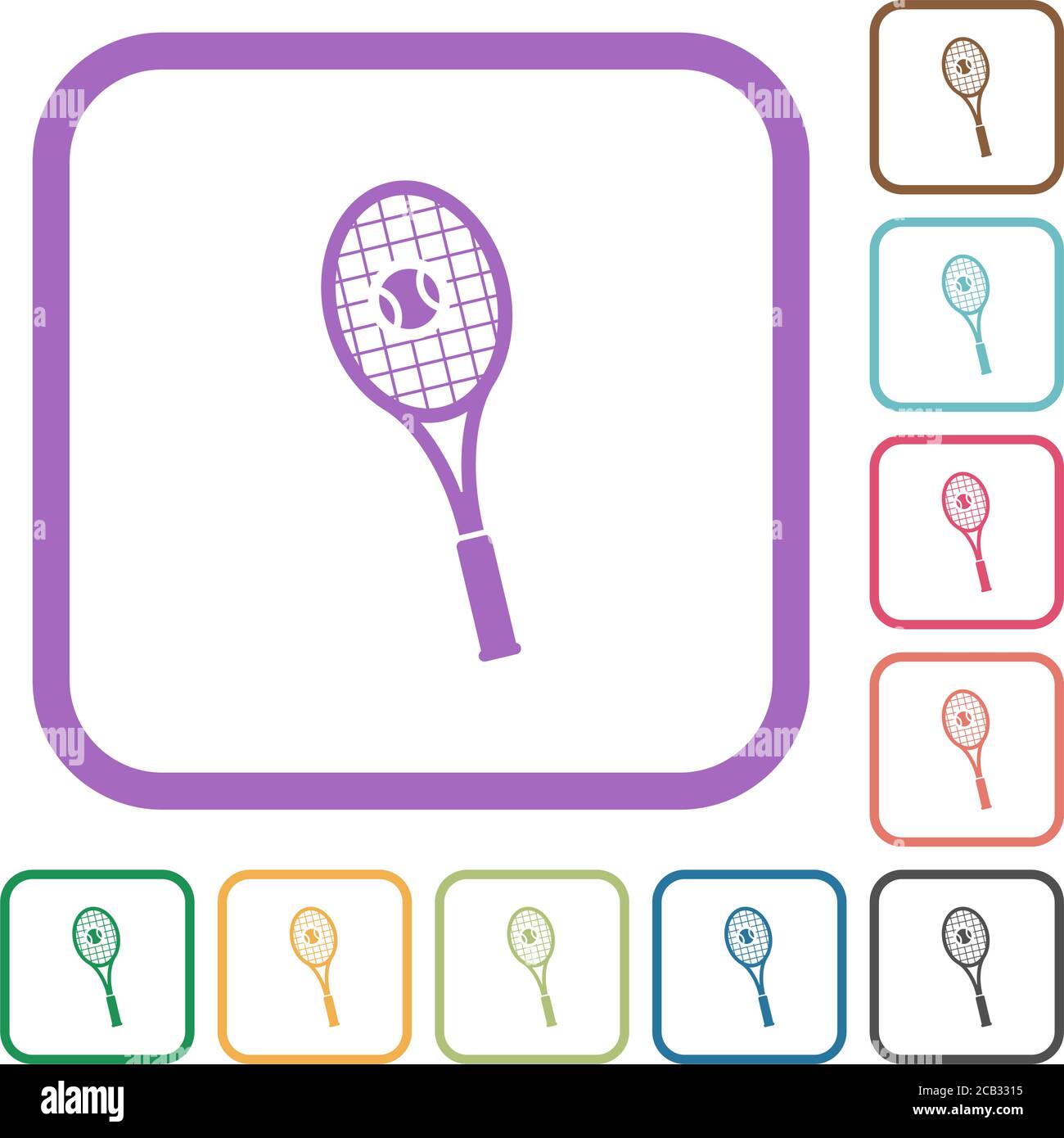 Tennis racket with ball simple icons in color rounded square frames on ...