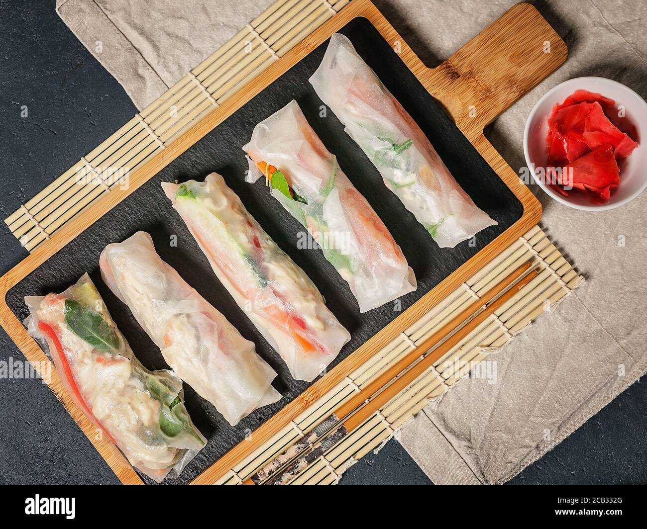 Rice Spring rolls with crab meat and vegetables. Vietnamese seafood ...