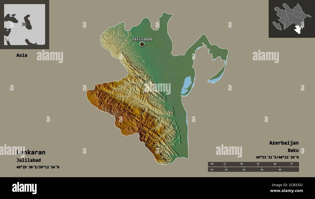Shape of Lankaran, region of Azerbaijan, and its capital. Distance ...