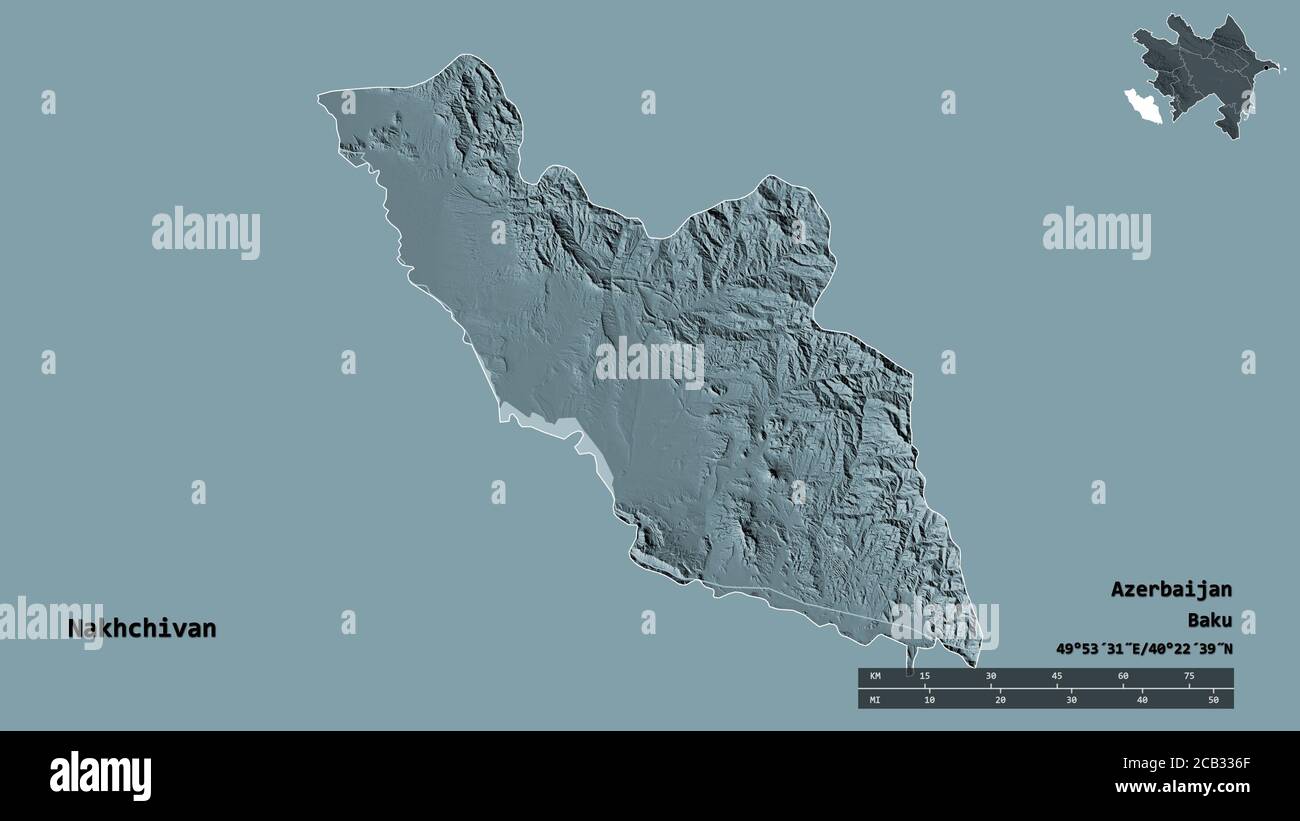 Shape of Nakhchivan, region of Azerbaijan, with its capital isolated on ...