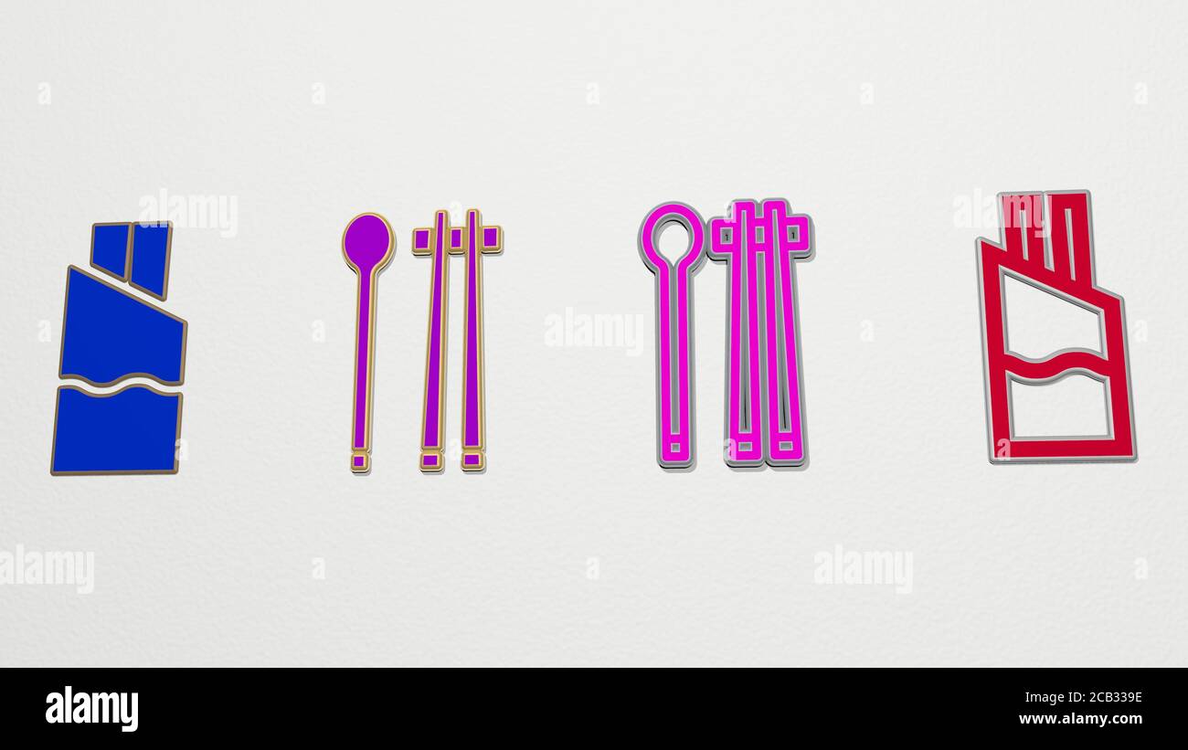 chopstick 4 icons set. 3D illustration. asian and background Stock ...
