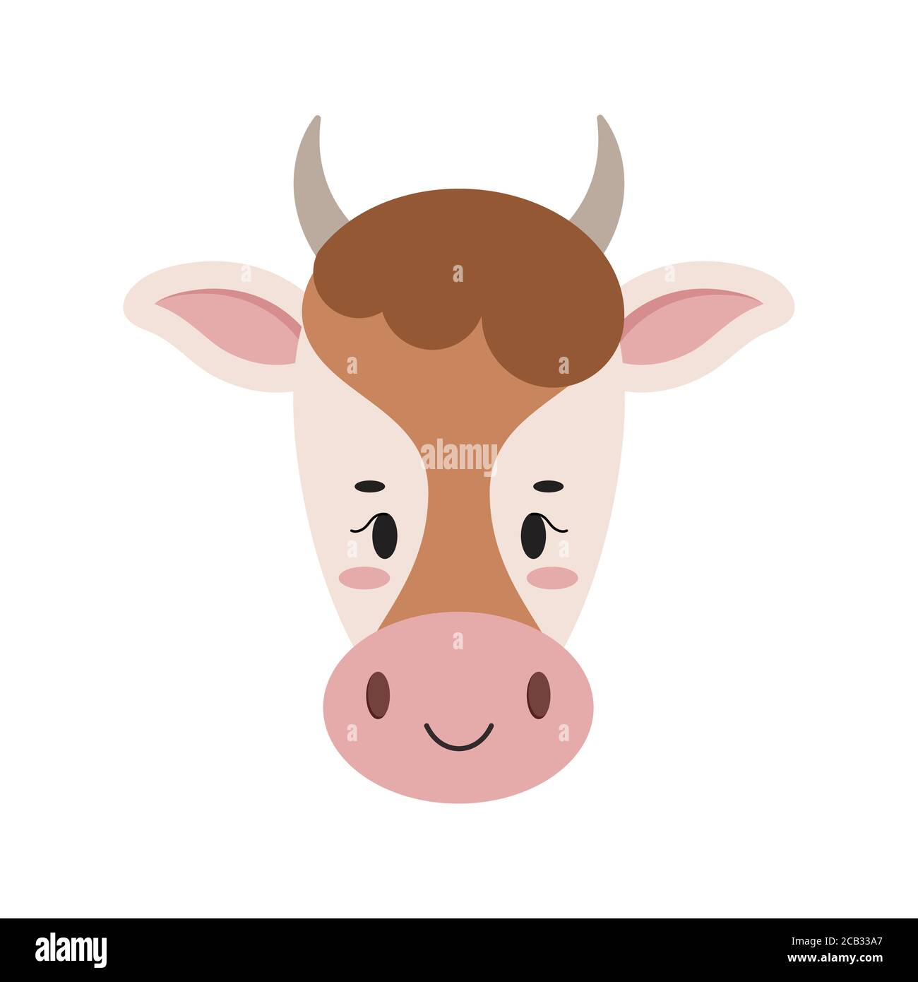Cute farm cow face with ears and horns icon isolated on white ...