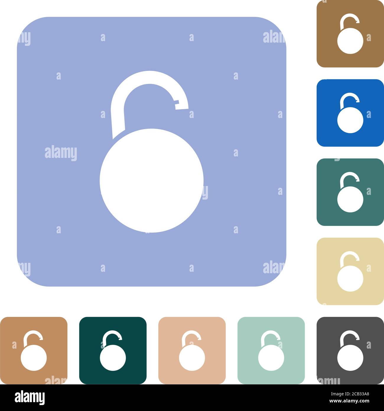 Unlocked round padlock white flat icons on color rounded square ...