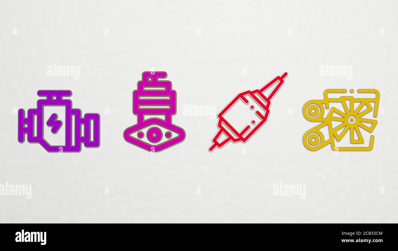 car engine 4 icons set. 3D illustration Stock Photo - Alamy