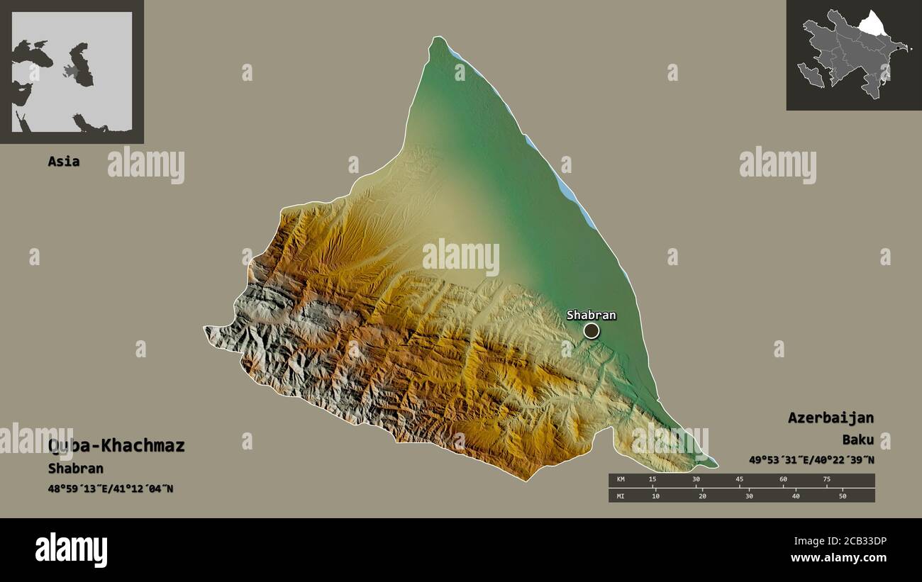 Shape of Quba-Khachmaz, region of Azerbaijan, and its capital. Distance ...