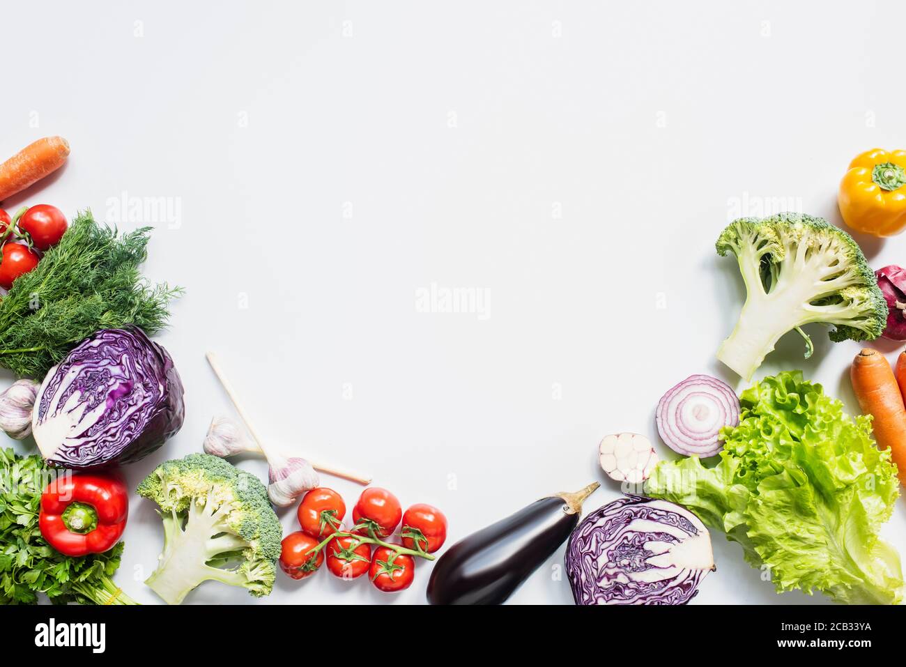 frame of colorful assorted fresh vegetables on white background Stock ...