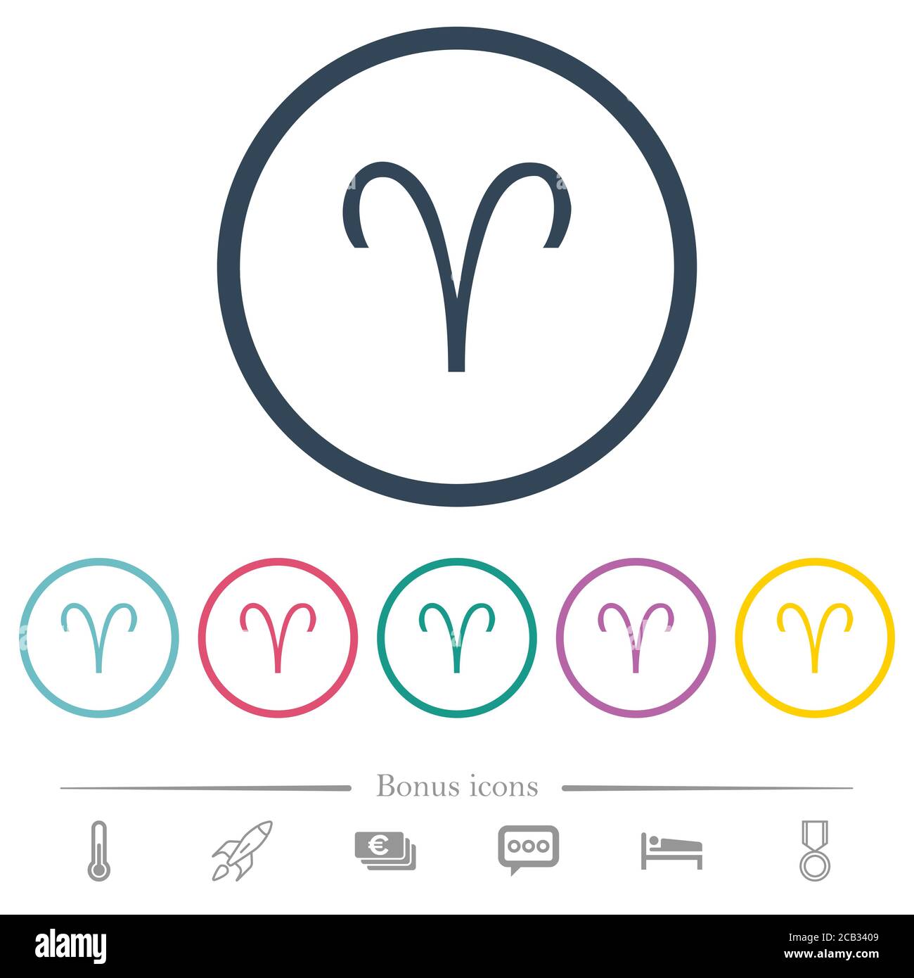 Aries zodiac symbol flat color icons in round outlines. 6 bonus icons included Stock Vector ...